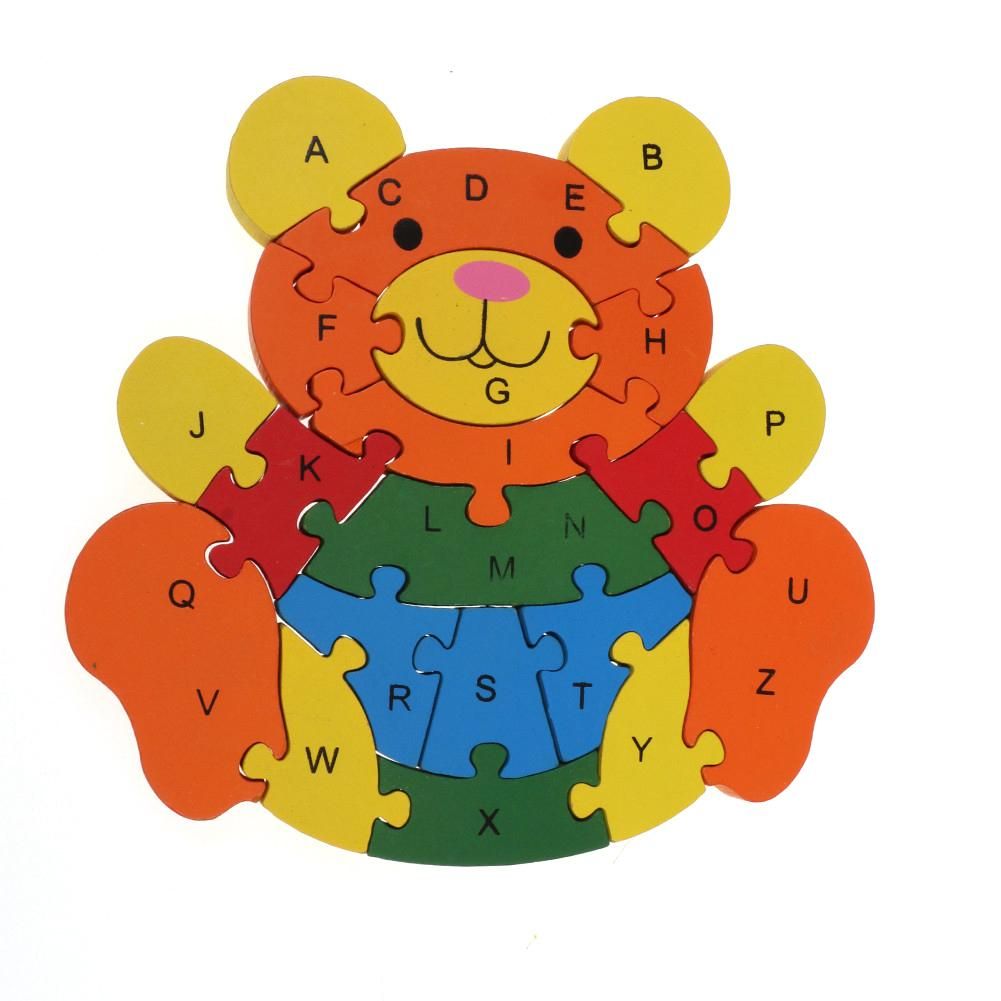 26 pcs alphabet and Number Kids Wooden Block Puzzle Animal Wooden Abc ...