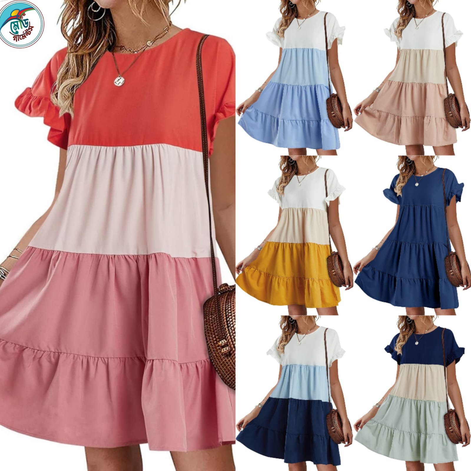 Women’s Cotton Soft Patchwork Casual Mini Dress