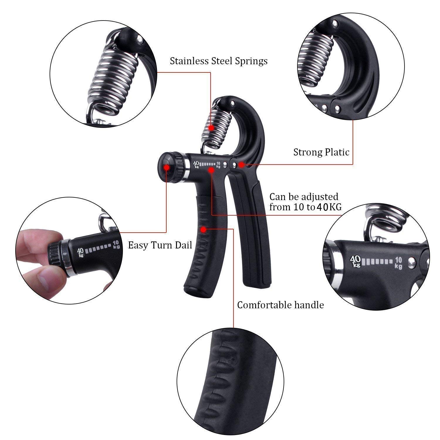 5-60Kg Gym Fitness Hand Grip Men Adjustable Finger Heavy Exerciser ...