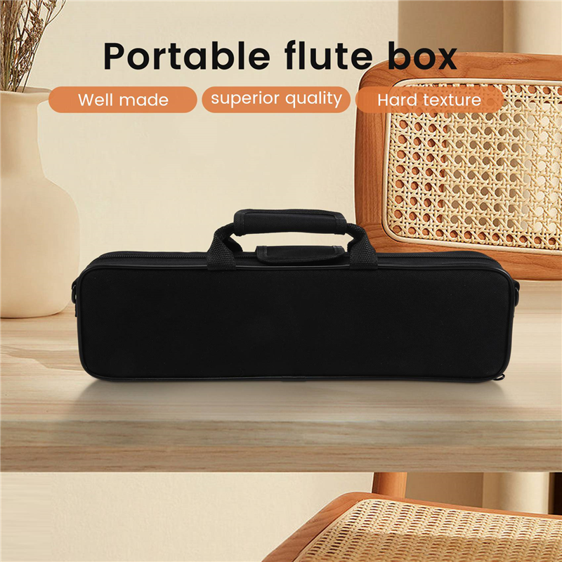 Nylon Padded Flute Bag Carry Case Shoulder Strap 39x7x11cm Black ...