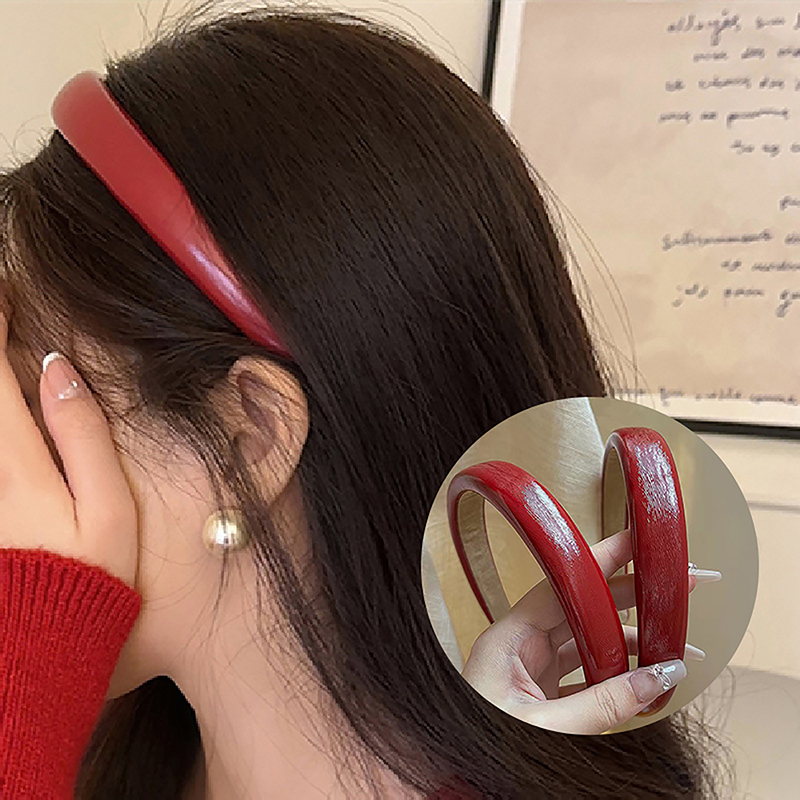 Retro Red Leather Sponge Headband For Women Fashion Temperament Hair ...