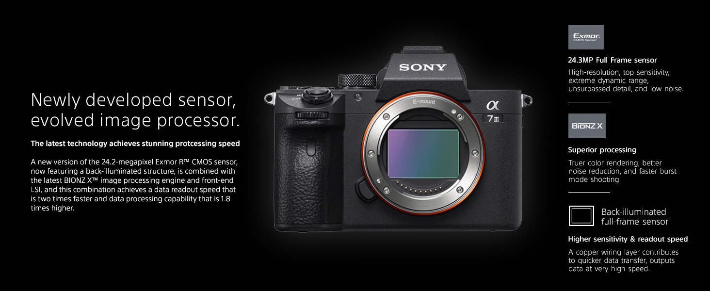Sony a7 III ILCE7M3/B Full-Frame Mirrorless Interchangeable-Lens Camera with 3-Inch LCD, Body ...