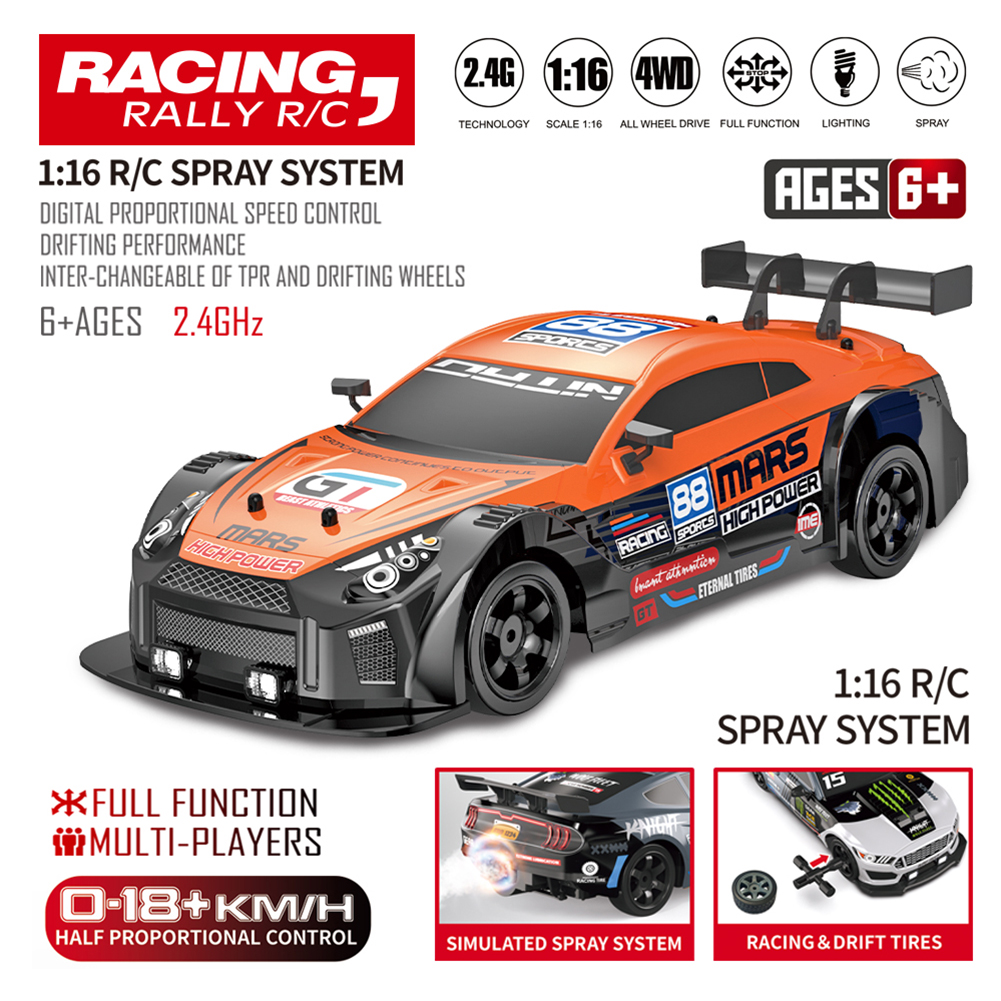 1:16 Remote Control Car Spray Drift High-speed Rechargeable Off-road ...