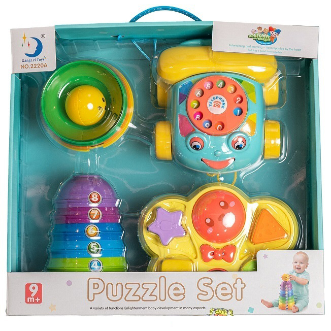 3 Pcs Baby Activity Toys Playset with Rainbow Stacking Telephone Car ...