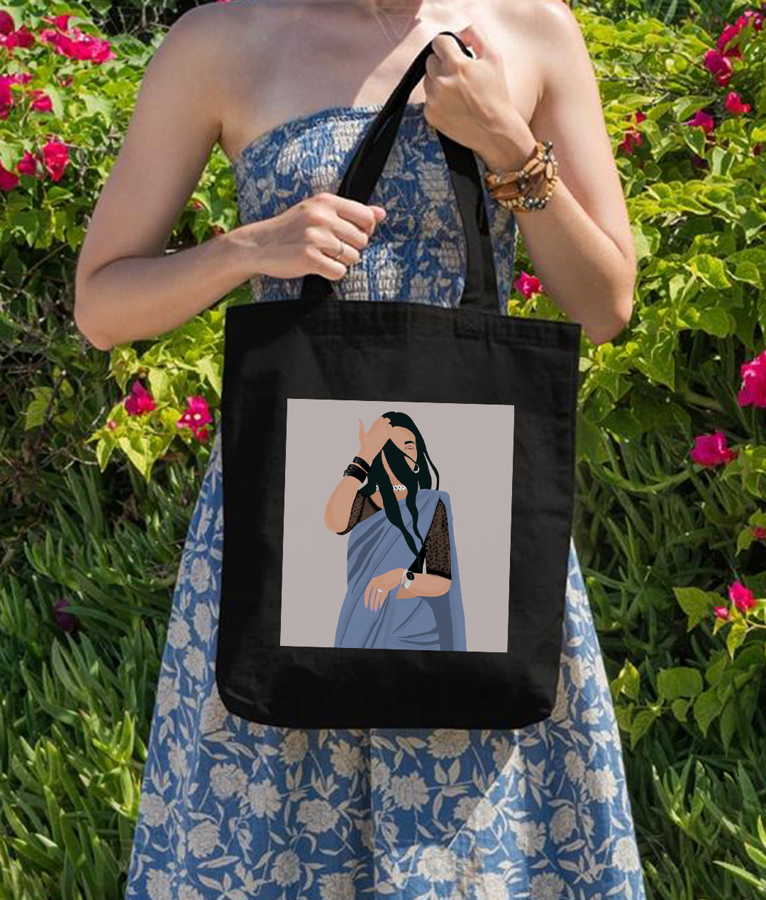 Trinklet Premium Bengali Girl Printed Canvas Tote Bag with Zipper for ...