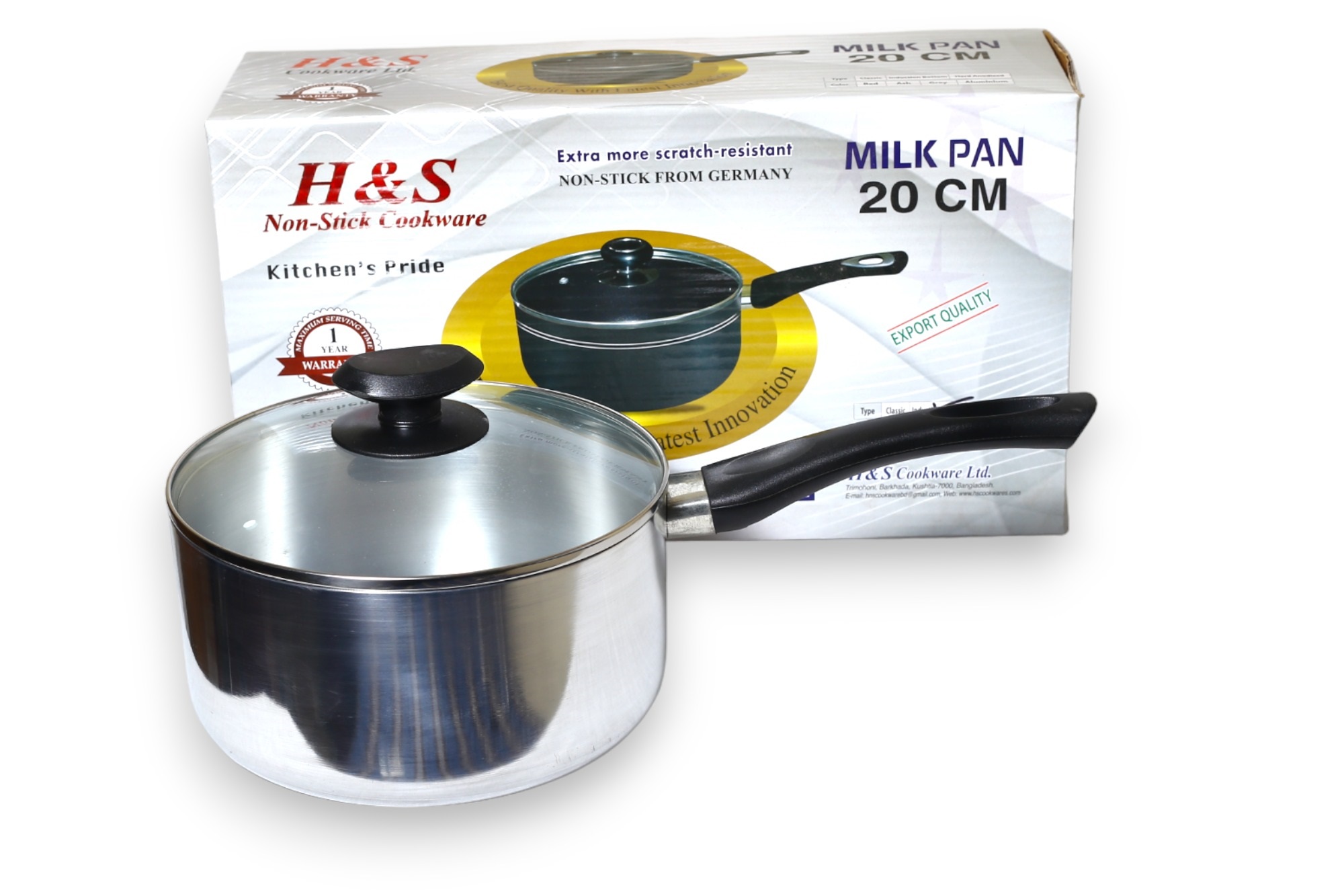 H&S Milk Pan with glass Lid 20 cm classic | Daraz.com.bd