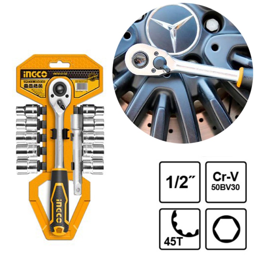 INGCO 12 Pcs 1/2" socket set With three-color soft handle HKTS12122 ...