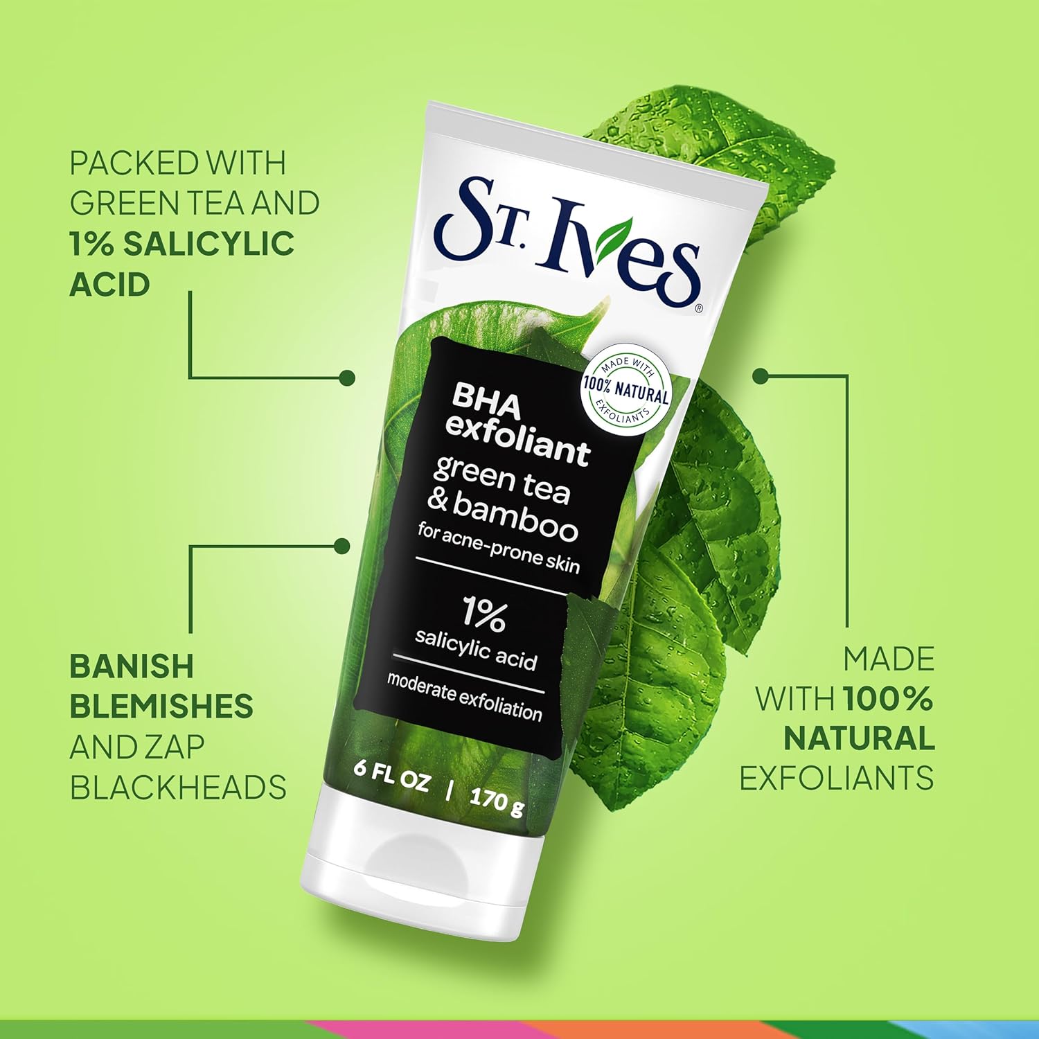 St. Ives BHA Exfoliant Face Scrub 170g Green Tea and Bamboo for Acne ...