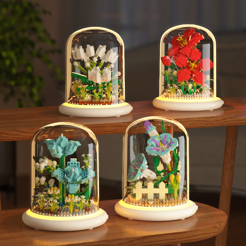 Lego Set DIY romantic flower（LED） display box desktop decoration girl ...
