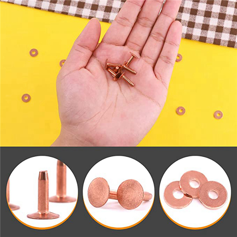 50 Sets Copper Rivet Burrs Washer,15/32 Inch Long Leather Copper Rivet ...