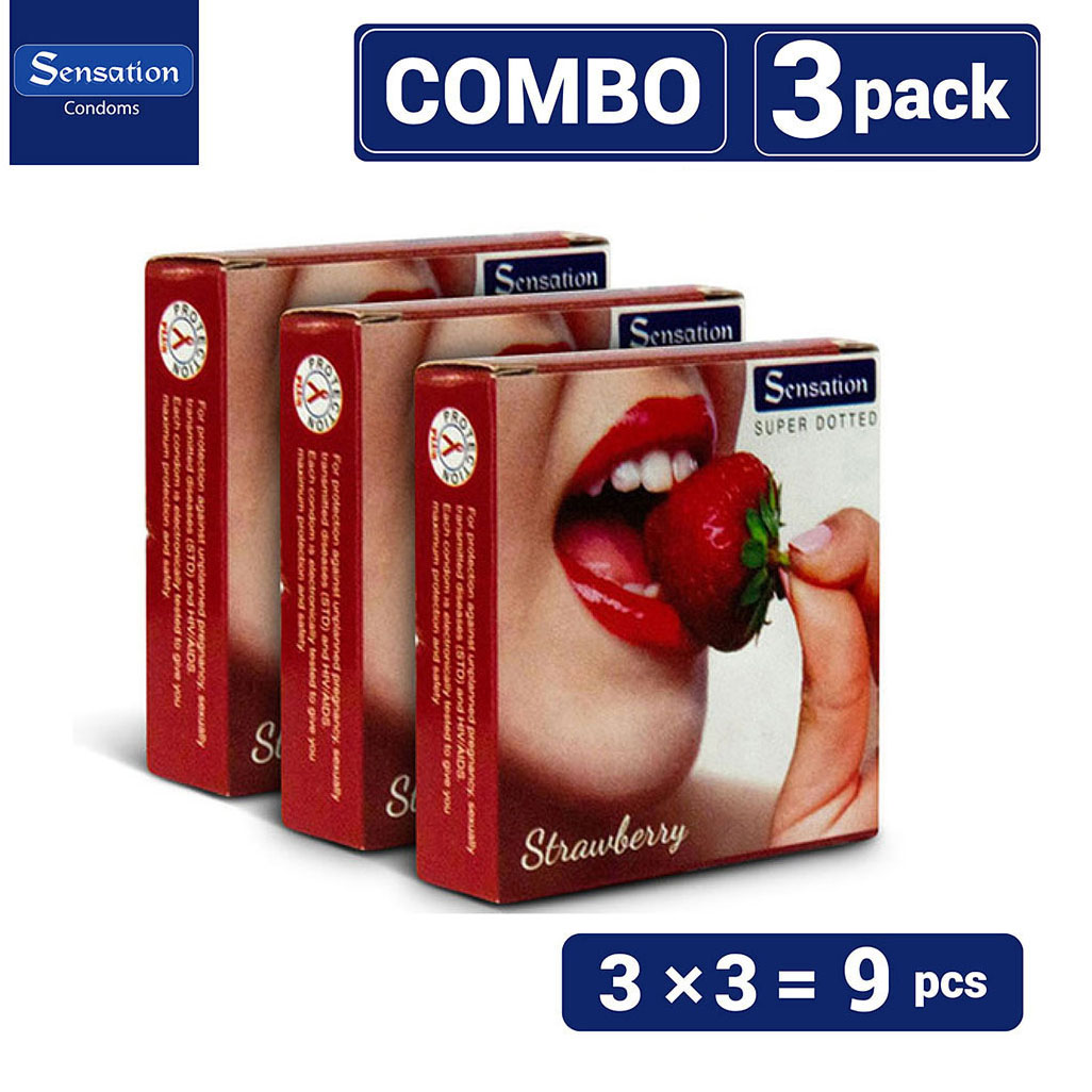 Sensation Strawberry Flavor Super Dotted Condom for Men | Combo Pack 3× ...