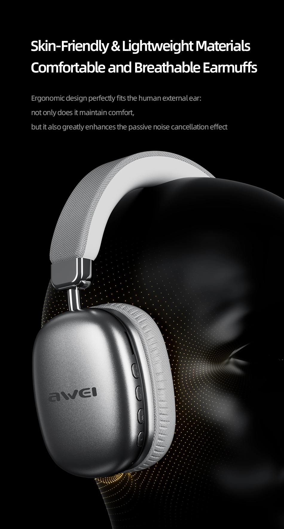 Awei AT7 Headphone 70 hours Play Time Bluetooth 5.4 Wireless Over The ...