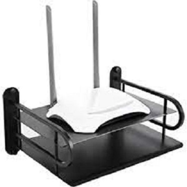 Double Layer Wall Mounted Iron Heated Black Metal WiFi Router Stand