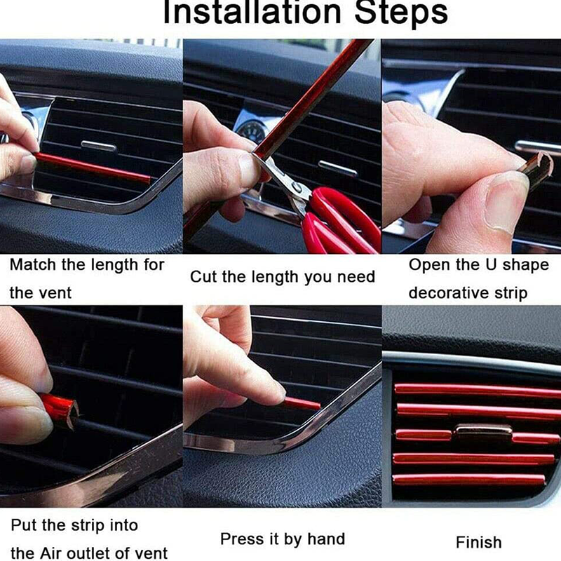 4Pcs 20cm Car Air Conditioner Vent Outlet Trim Strip U Shape Chrome ...