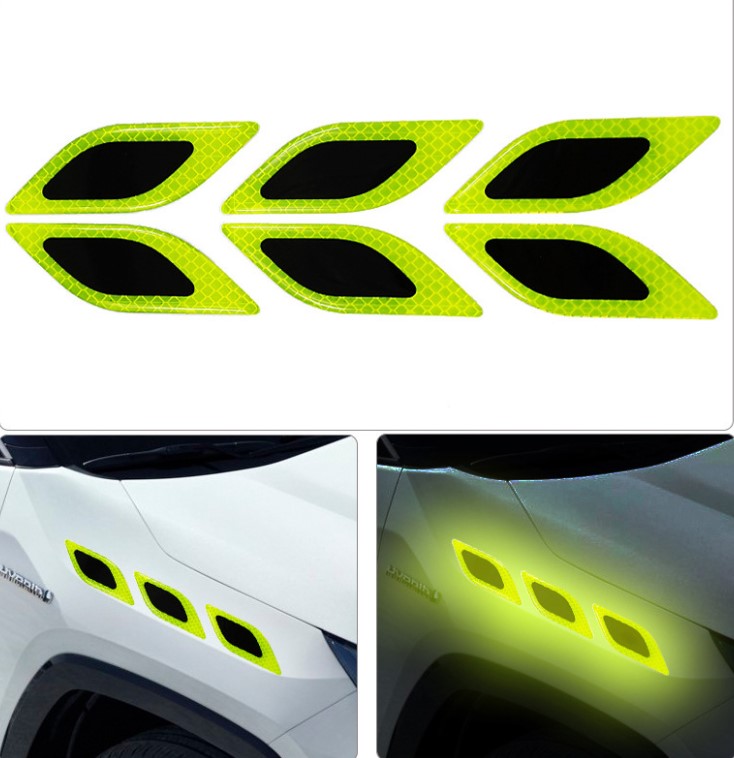 6Pcs/Set Reflective Car Stickers Carbon Fiber Decals Warning Reflective ...