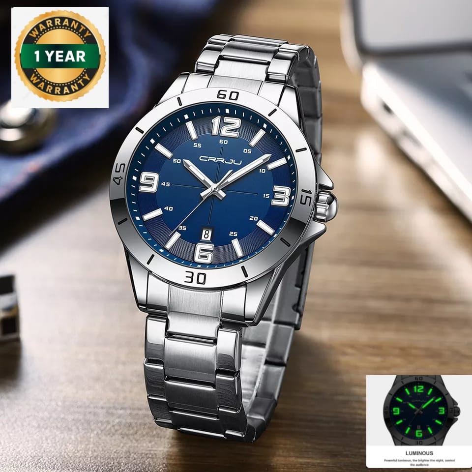 CRRJU 5003 Mens Watches Top Brand Luxury numbers silver blue Watch Men ...