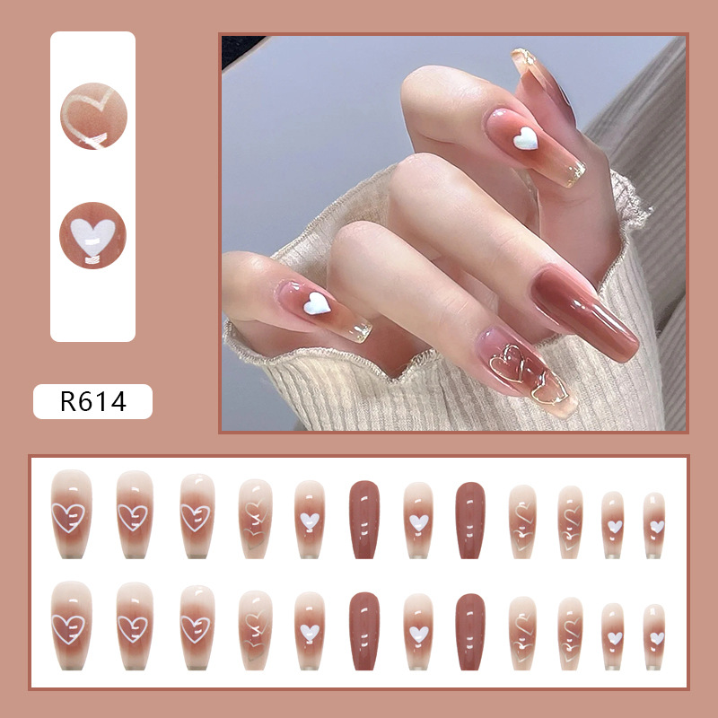 Menggh 24pcs With Glue Fake nails cute pattern False nails With Design ...