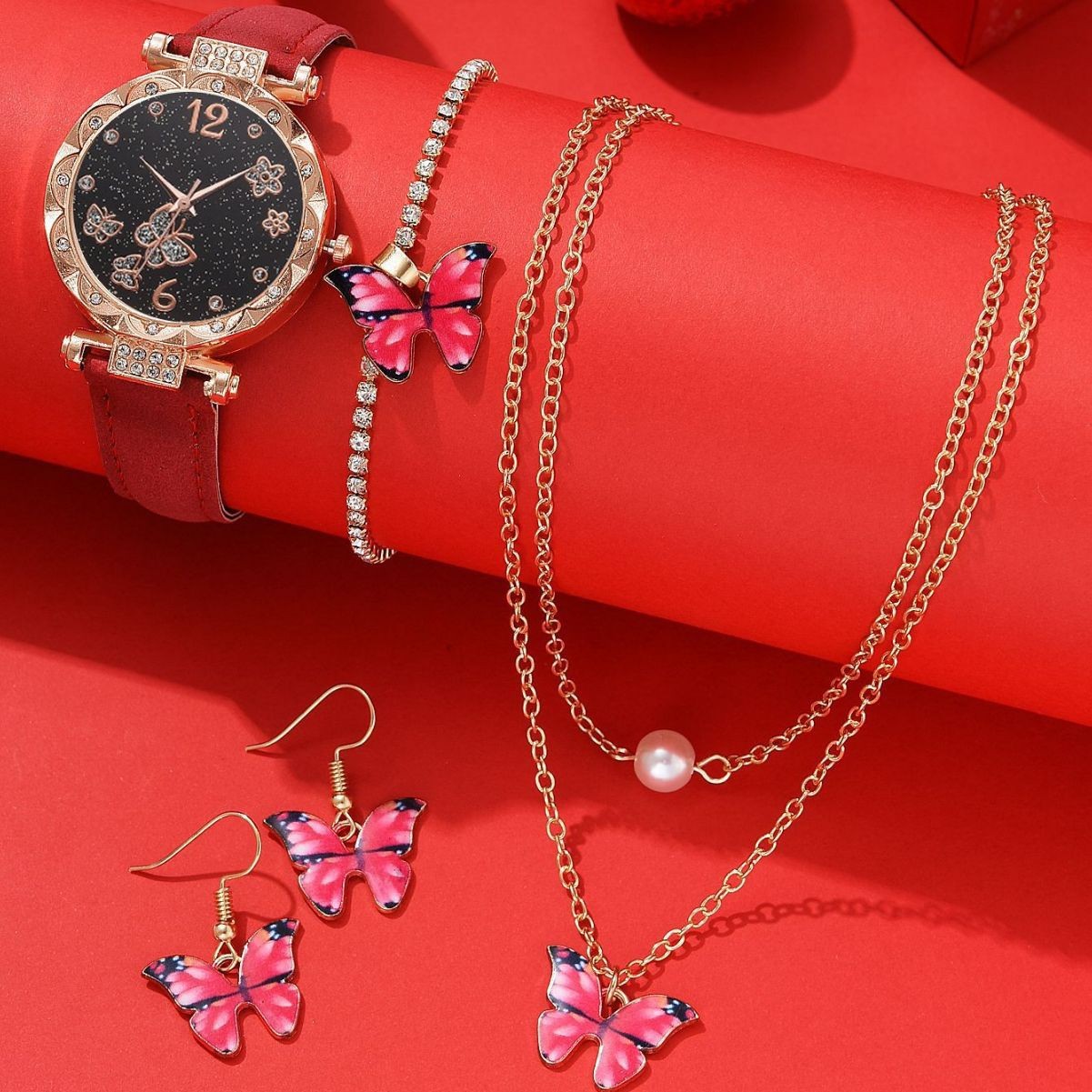 5pcs New Women's Butterfly Quartz Watch Butterfly Face Bracelet ...