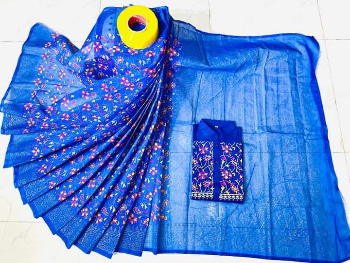 Couple set Half Silk Hand Print Saree and Panjabi Fashionable, Stylish ...