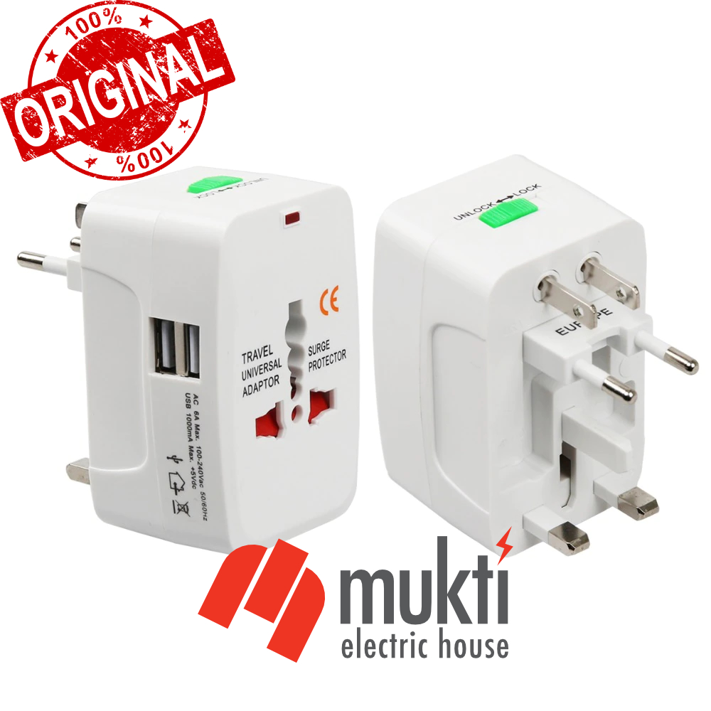 Universal World Travel Adapter Multi 2 USB Port Surge Protector All in one 2pin 3pin Plug AC ...