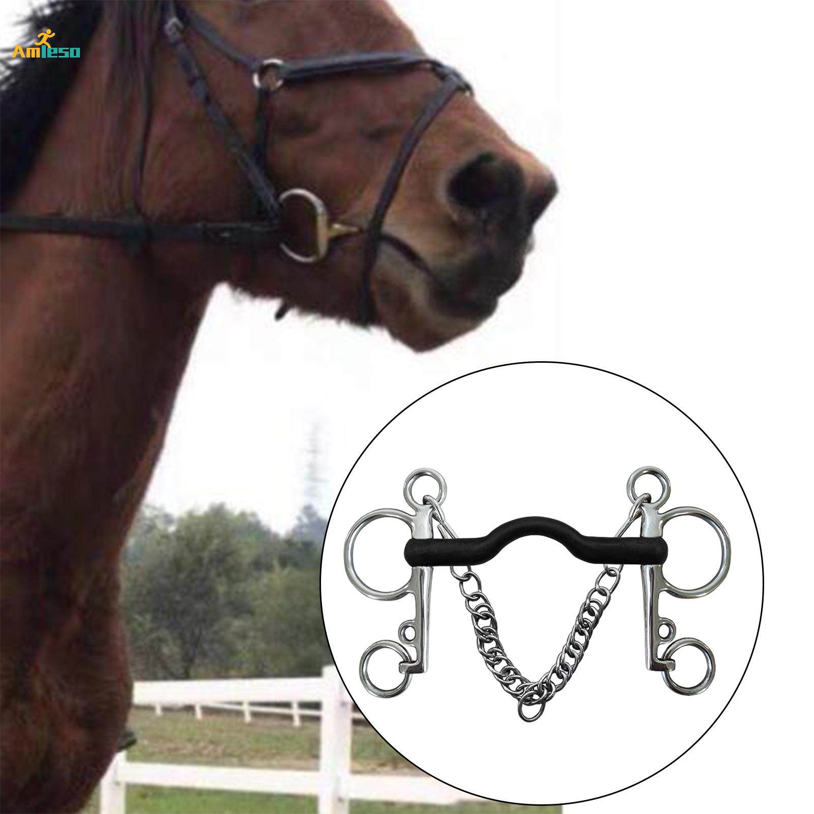 Western Style Mouth with Curb Hooks Chain Cheek for Horse Chewing ...