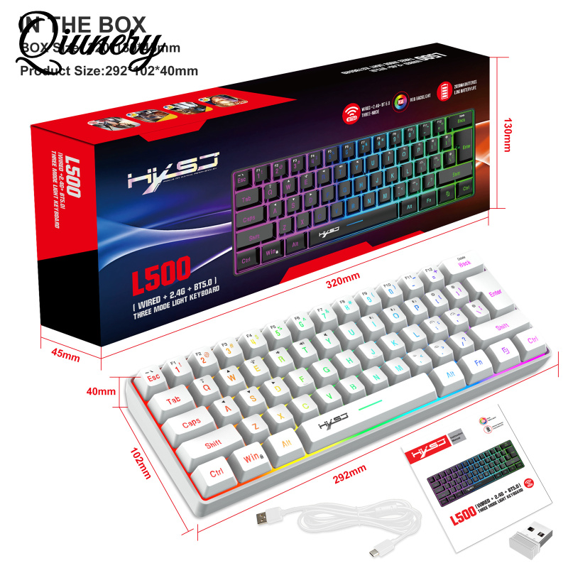 Qiunery L500 Wired/Wireless Connection Gaming Keyboard 61 Keys Compact ...