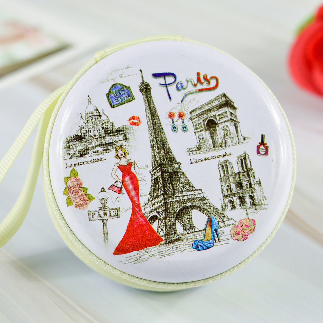 Small Size Iron Tower Cartoon Circular Coin Bag Key Bag Headphone Bag ...