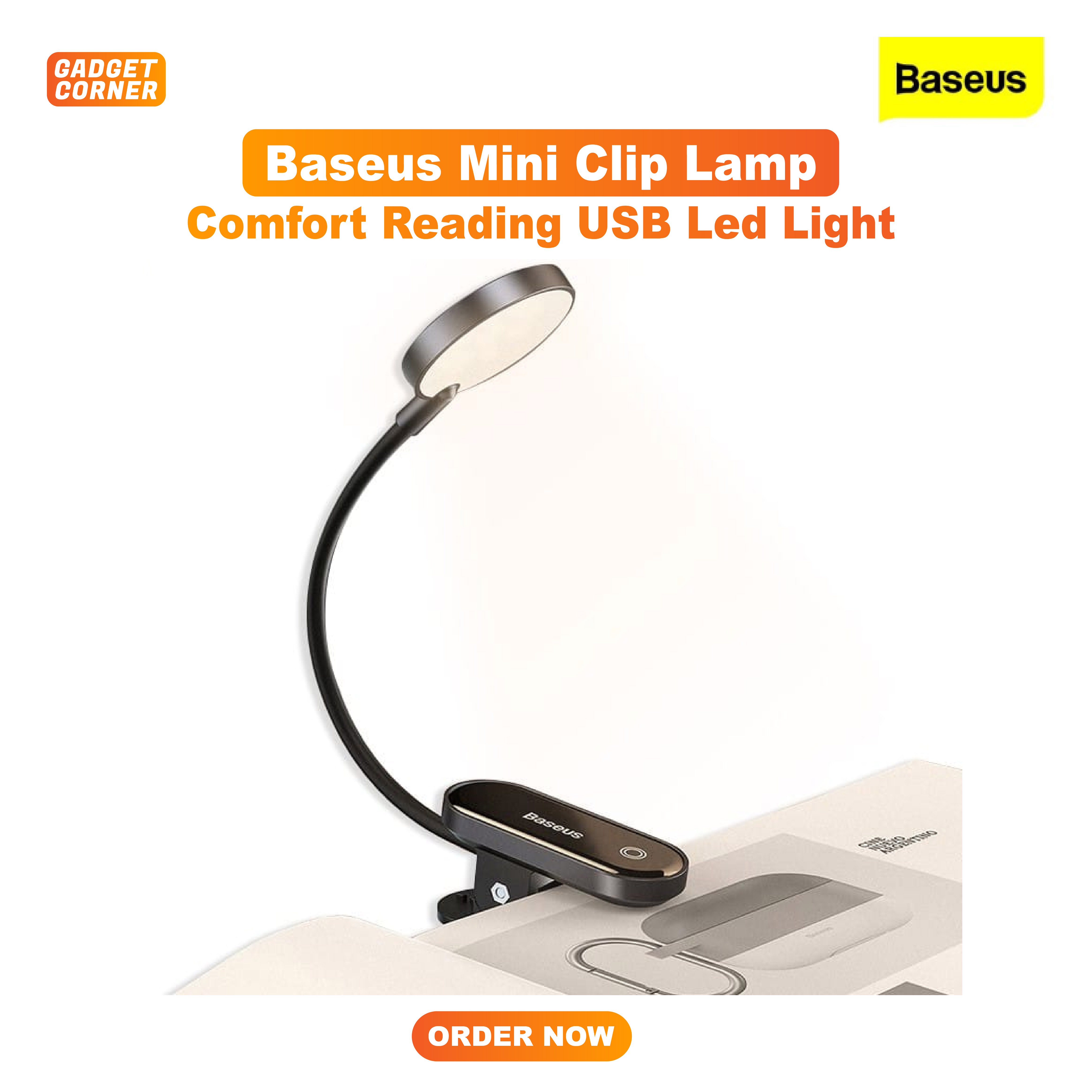 Baseus Mini Clip Lamp Comfort Reading USB Led Light Rechargeable On Desk Lamp Flexible ...