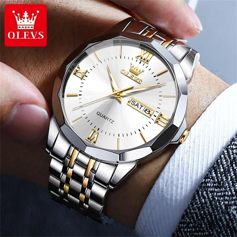 OLEVS 9931 Men's Luxury Quartz Watch – Dual Calendar, Diamond Dial ...