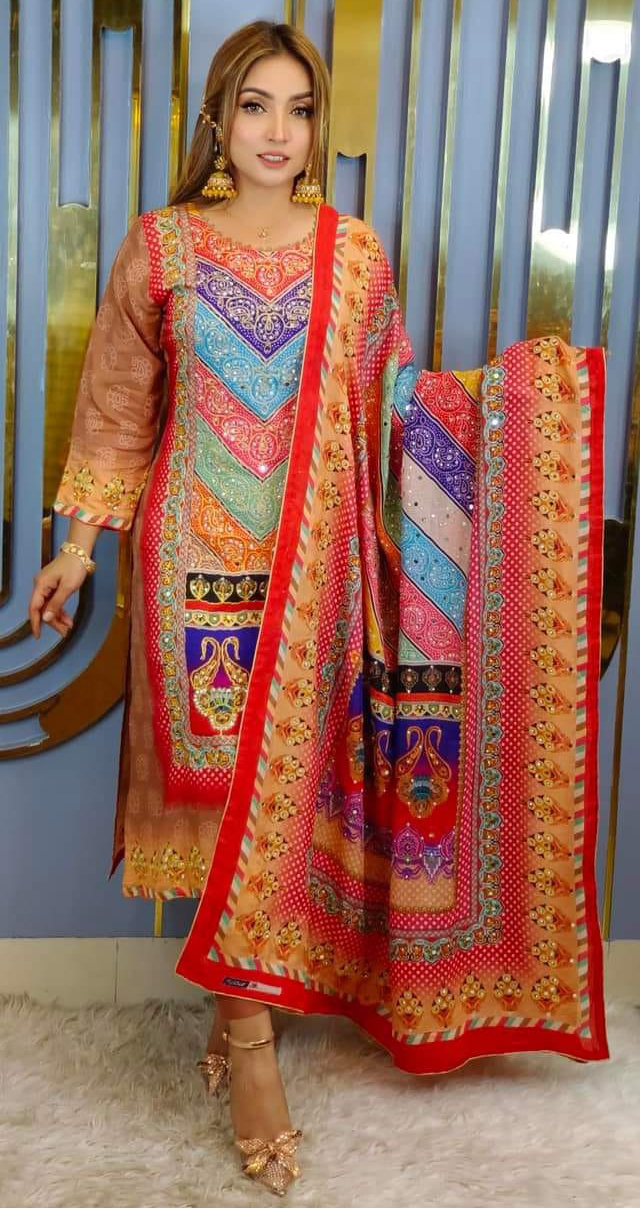 Premium Quality Readymade Digital Print Silk Three Piece Shalwar Kameez ...