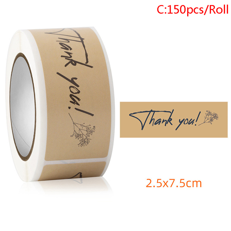 150Pcs/Roll Thank You for Your Order Stickers Labels Kraft Paper Label ...