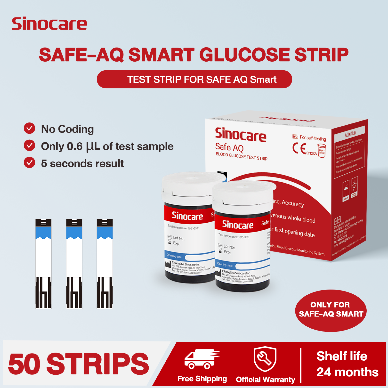 Sinocare Blood Glucose Test Strips x 50 & Lancing Devices x 50 ...