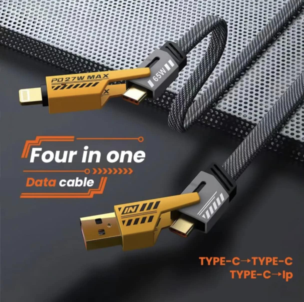 Multifunctional Mecha 4 in 1 Fast Charging 65watt PD Cable with Data ...