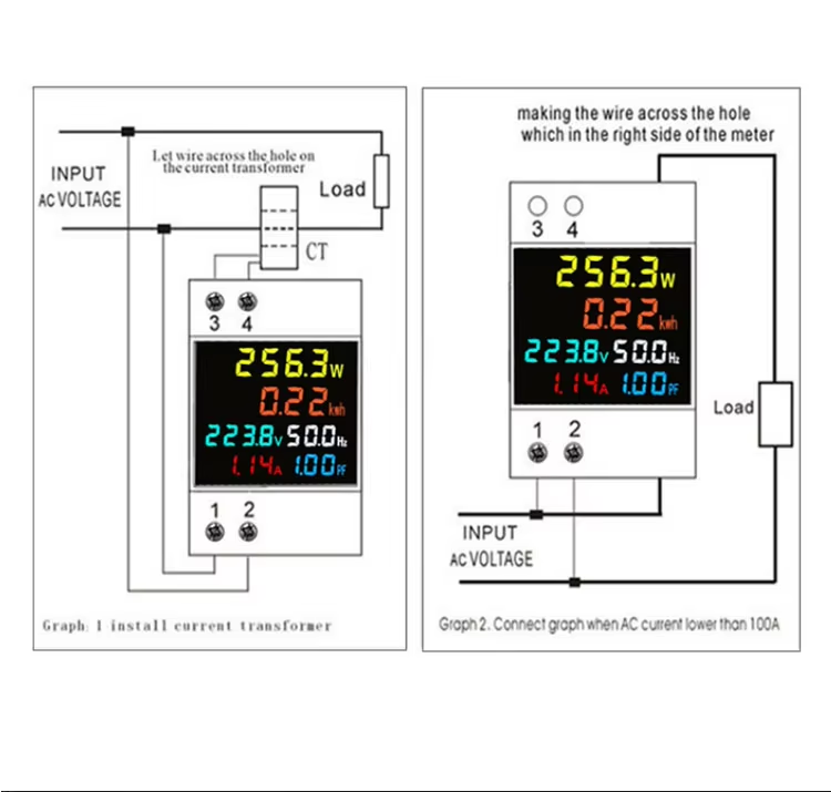 6-in-1 Digital Smart Energy Meter 100A AC LCD Display Voltage, Current ...