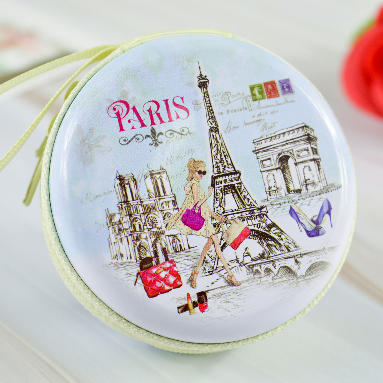 Small Size Iron Tower Cartoon Circular Coin Bag Key Bag Headphone Bag ...