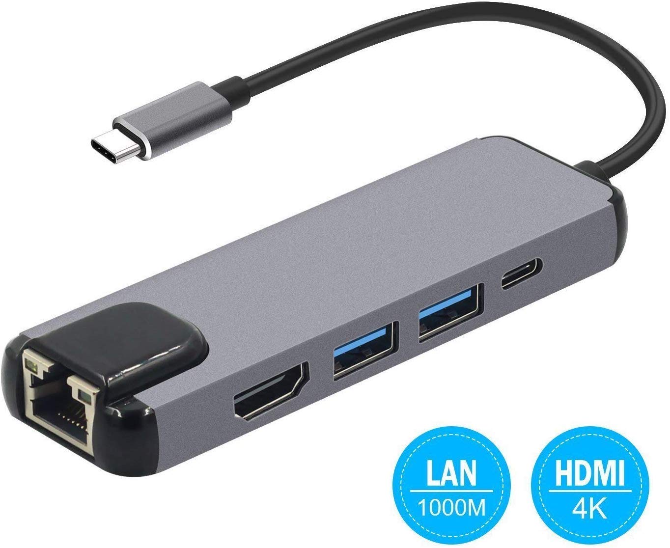 5 in 1 USB Type C Hub Hdmi 4K USB C Hub to Gigabit Ethernet Rj45 Lan Adapter