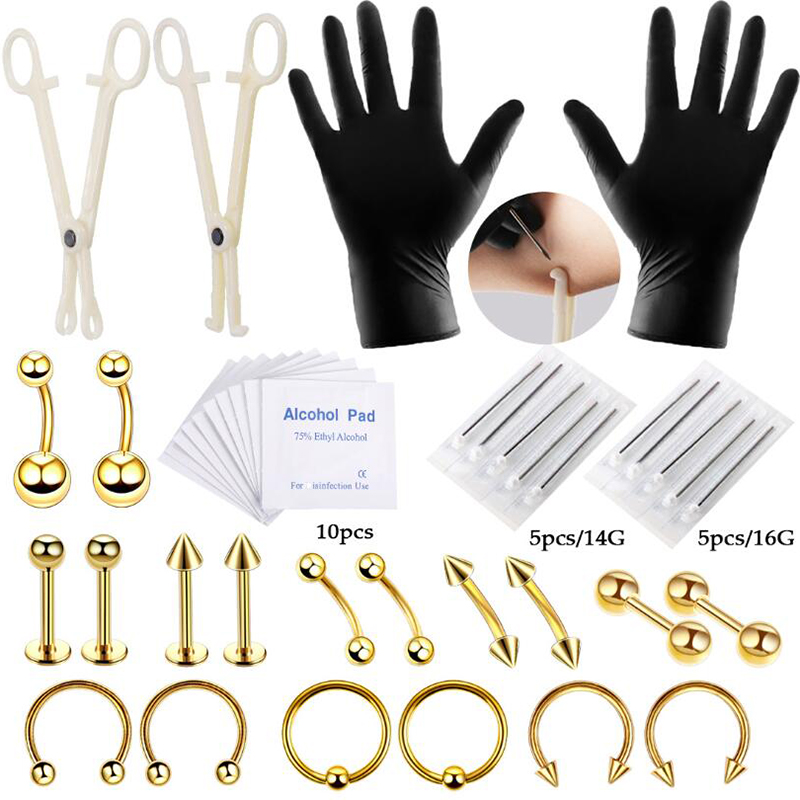 42pcs/set Stainless Steel Belly Eyebrow Lip Nose Ring Body Piercing ...
