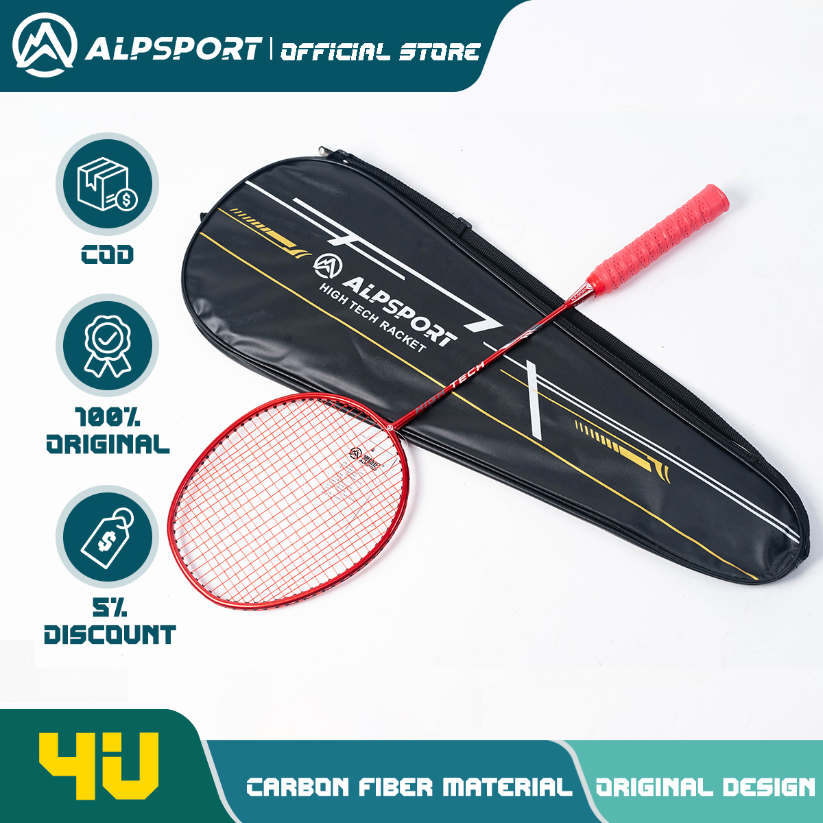 ALP RR 4U Carbon Badminton Racket - 80g Ultra-Lightweight | Pro ...