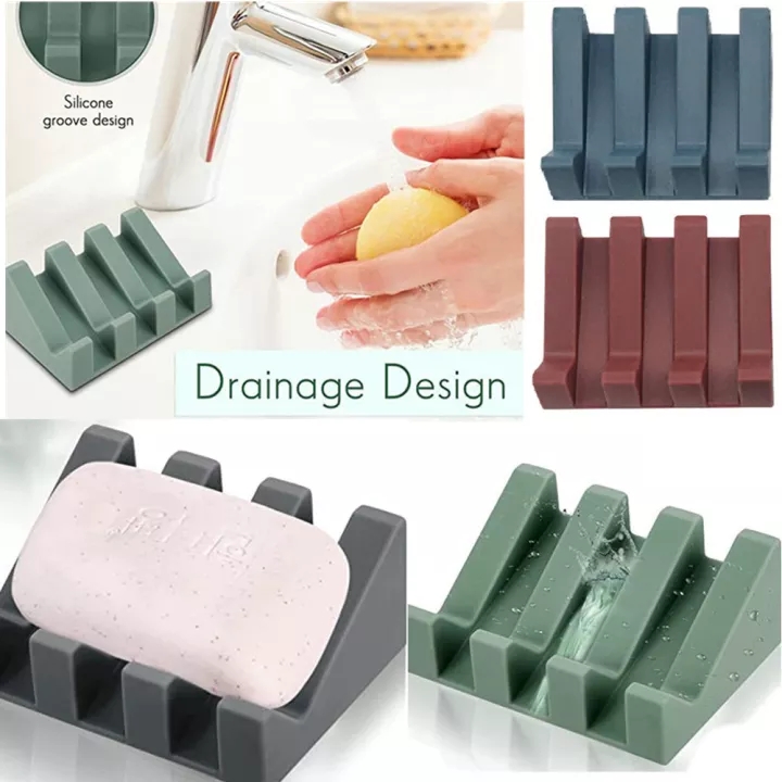 Silicone Soap Dish Soap Dispenser Tilt Drain Soap Box Bathroom Bath ...