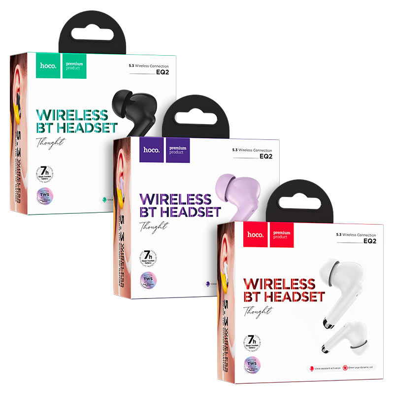 Hoco EQ2 True Wireless in Ear Earbuds Color - Black, White, Light Purple
