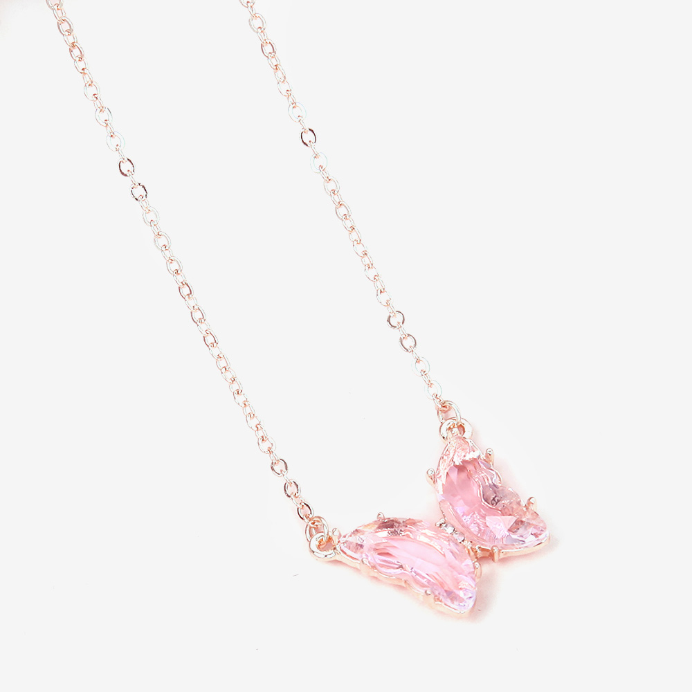 Crystal Transparent Butterfly High-end Necklace-Korean Style -Women ...