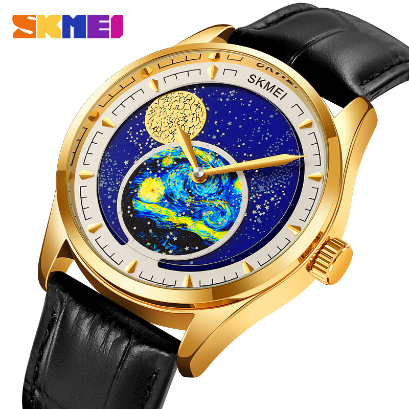 Skmei Fashion Sunstrip Simple Scale Watch Sun Moon Star Waterproof ...