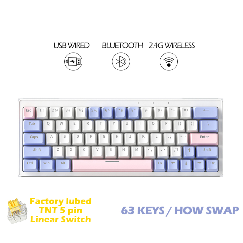 ZIFRIEND ZA63 PRO 63 Keys Mechanical Keyboard Wired Wireless 3 mode ...