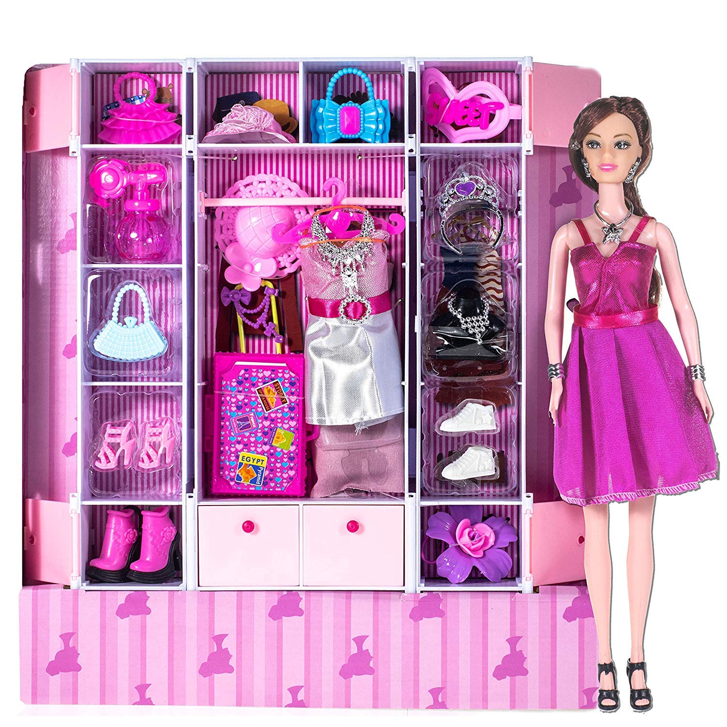 FI - FLICK IN Fashion Doll with Complete Wardrobe Set Full of Dresses ...