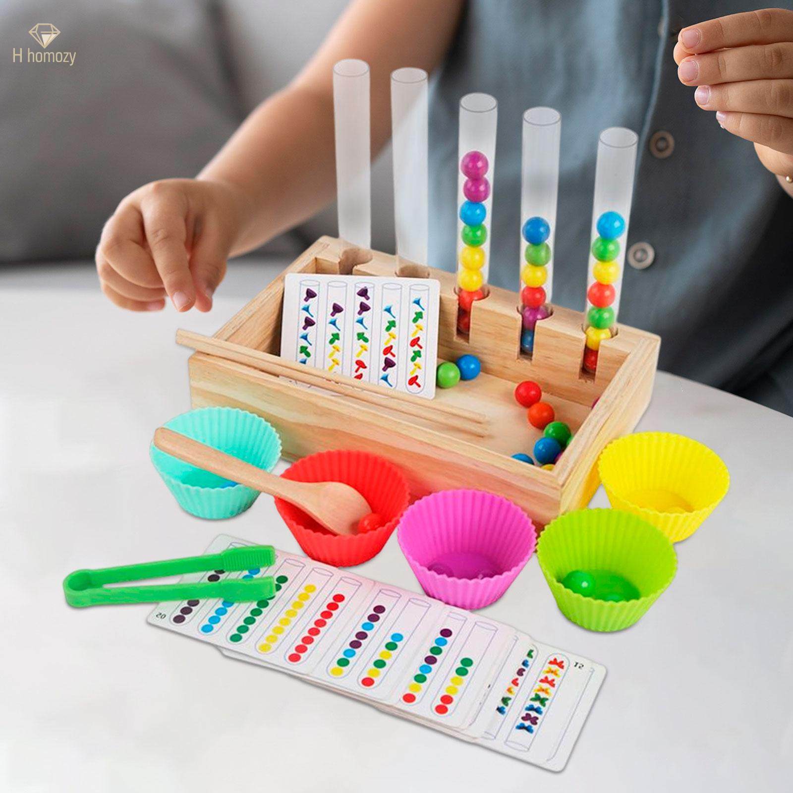 Wooden Rainbow Balls in Cups Wooden Peg Board Game for Kids Children ...