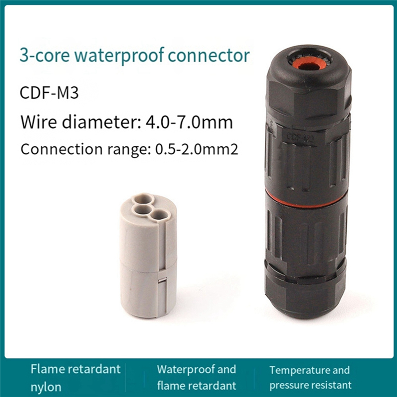 IP68 Electrical Waterproof Connector Wire Cable 3 Pin Outdoor Hard Wire ...