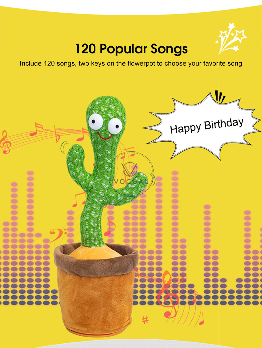 Vocoal Dancing Talking Cactus Plush Funny Electronic Shaking Cactus ...