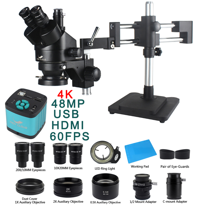 4K 2K HDMI USB Digital Microscope Camera 3.5X-90X Double Boom Zoom ...