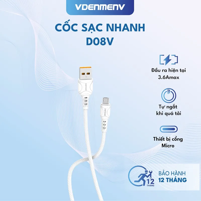 VDENMENV D08V 3.6A Data Cable 1Meter Micro