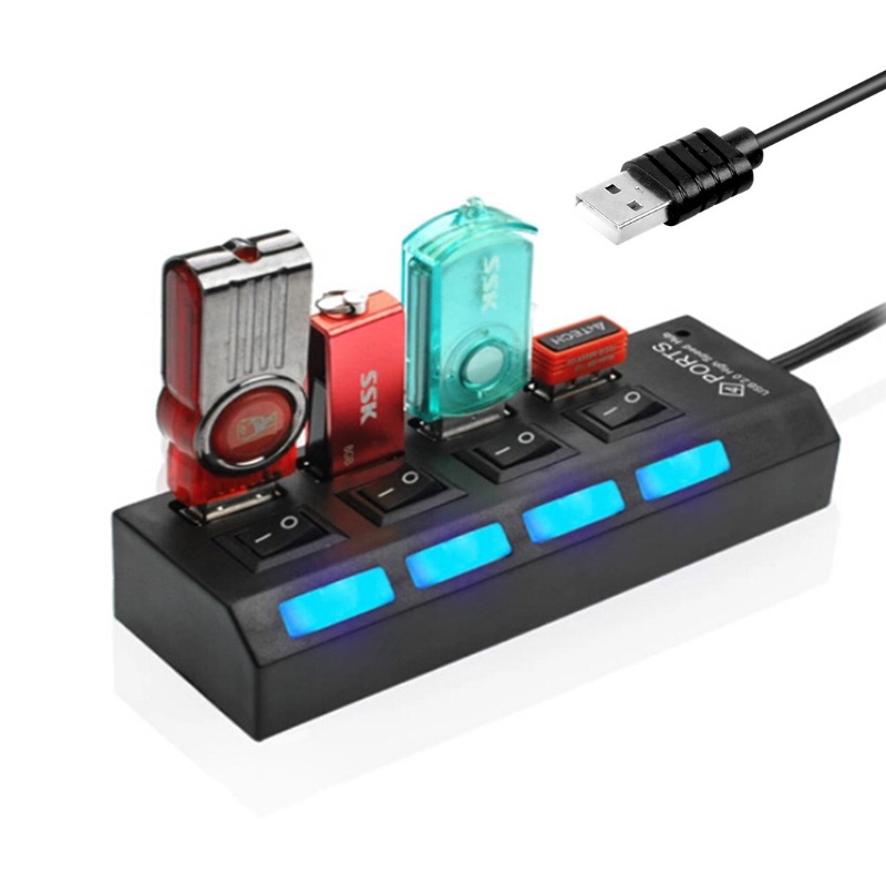 4 Ports Usb 2.0 Hub Led Usb Hub With Switch - Black - Expand Your Usb ...